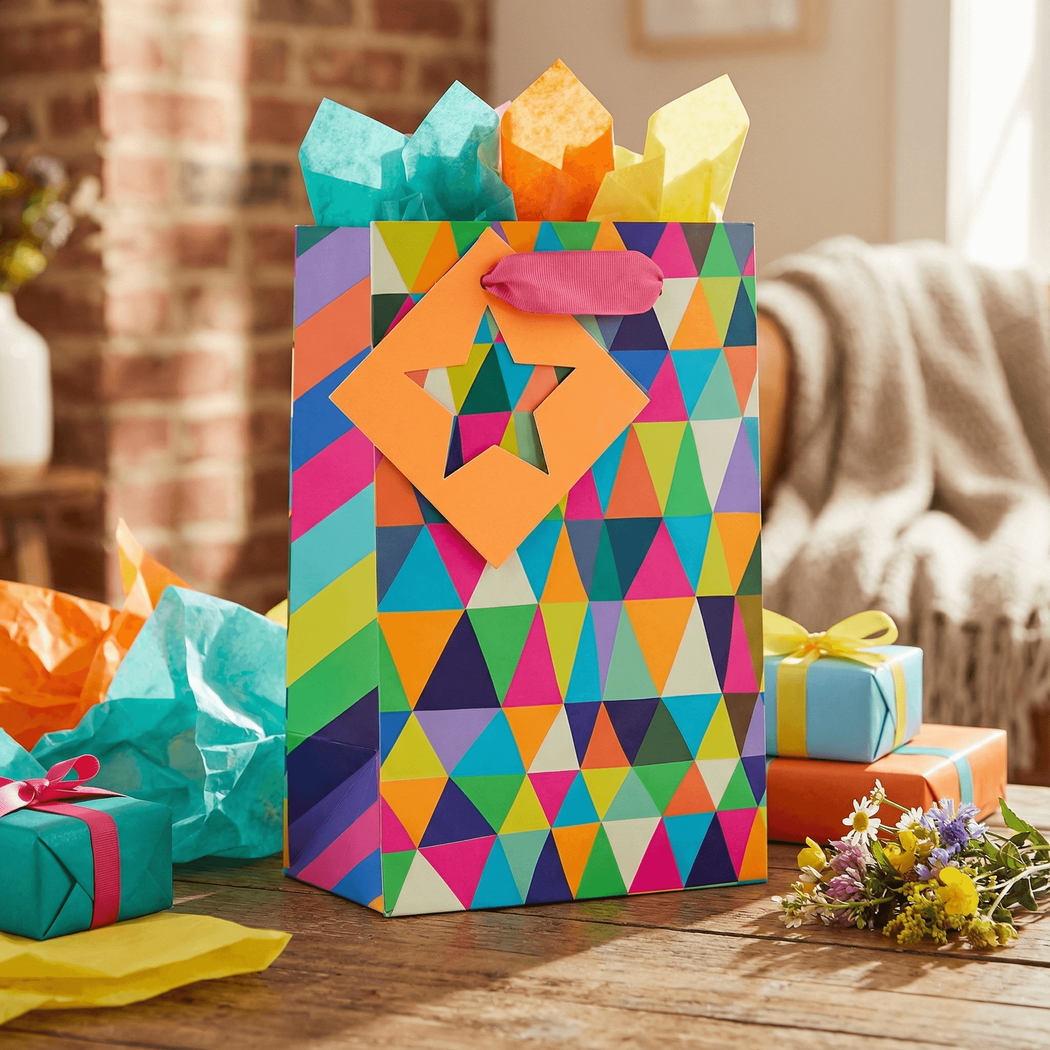 Triangles Gift Bag – Colourful Geometric Small & Medium Bags | Purpink – Purpink Gifts Ltd